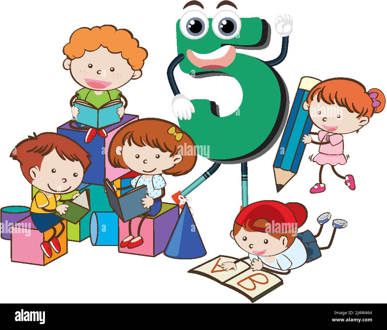 Five kids attached to number five illustration Stock Vector Image & Art ...