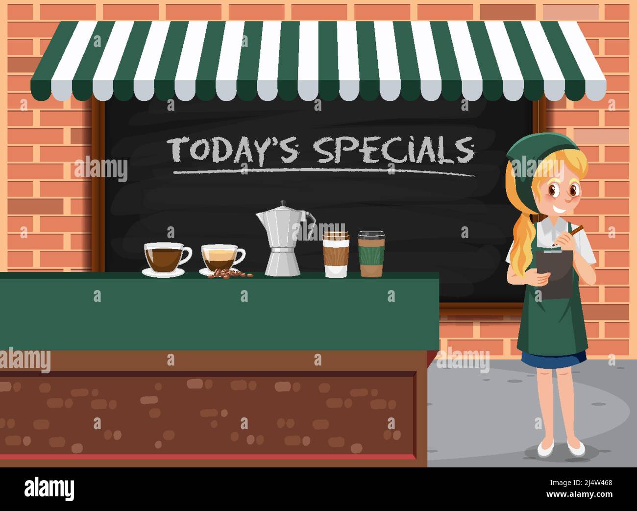 Waitress writing orders at the cafe illustration Stock Vector Image ...