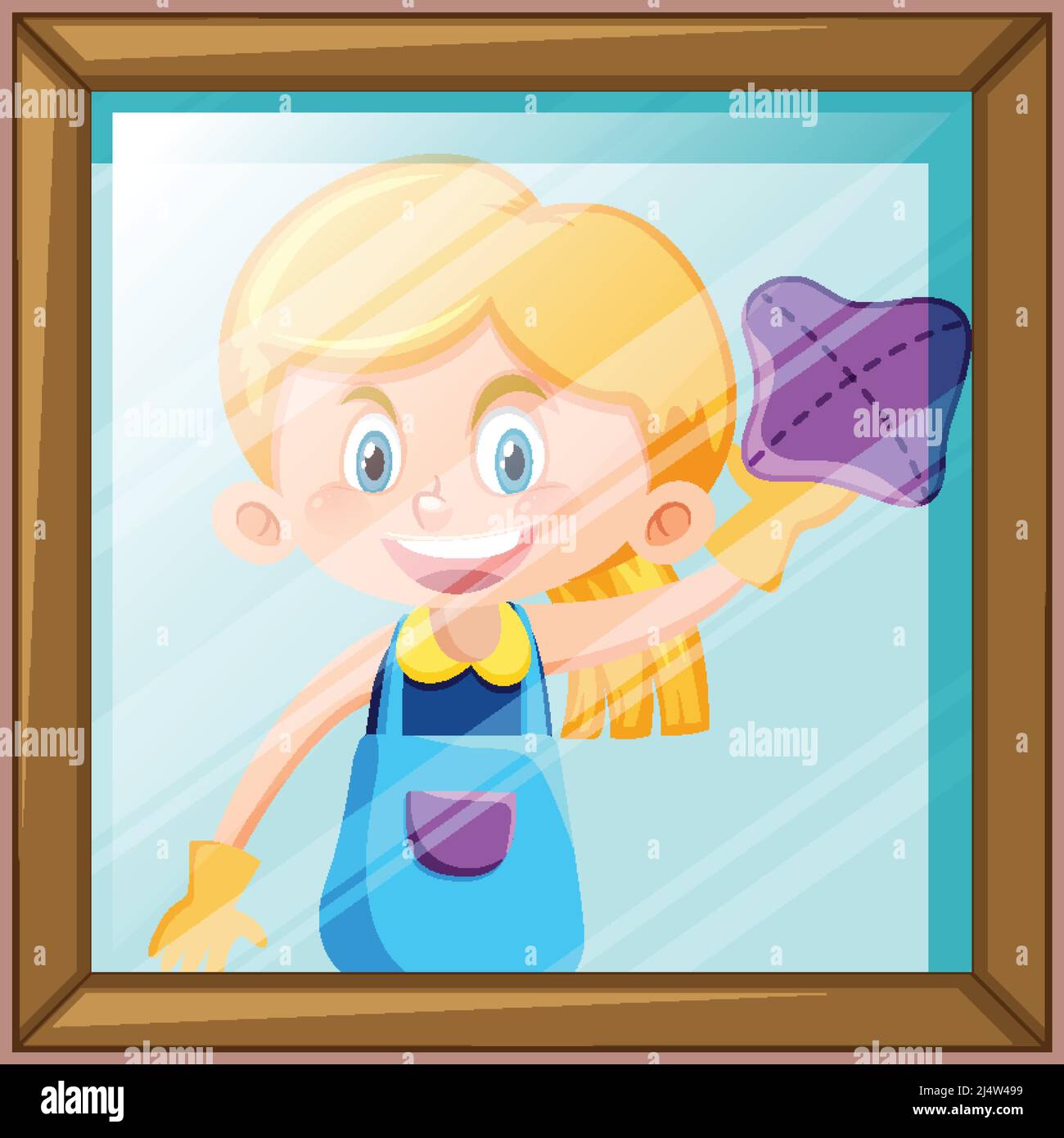 Girl cleaning mirror window illustration Stock Vector Image & Art - Alamy