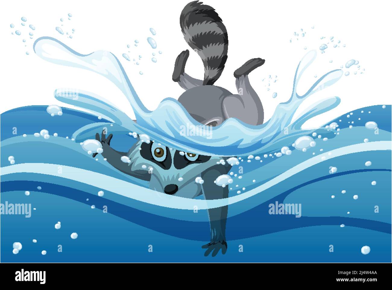 A water splash with raccoon on white background illustration Stock ...