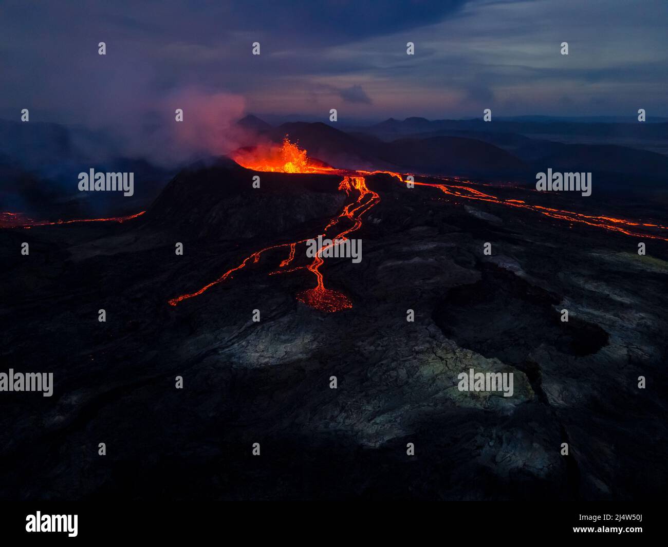 Impressive aerial view of the exploding red lava from the Active ...