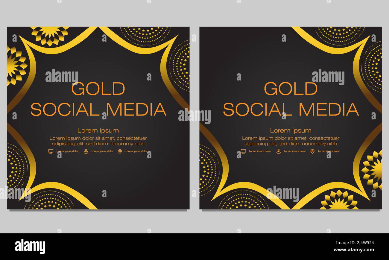 black gold social media post template design Stock Photo - Alamy