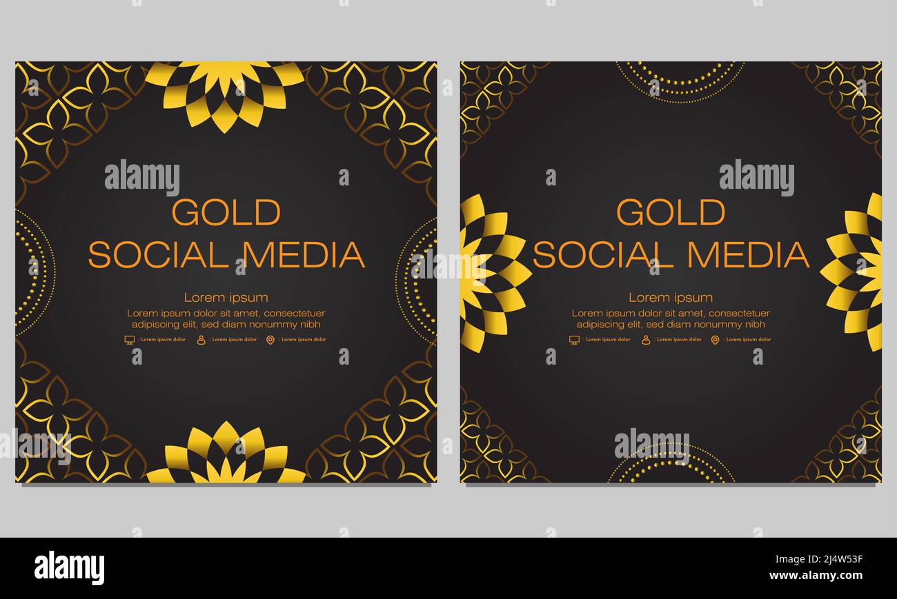 black gold social media post template design Stock Photo - Alamy