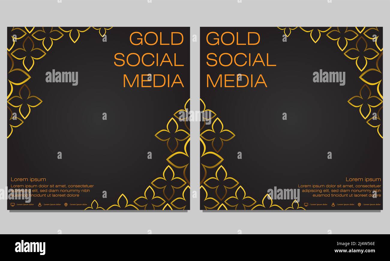gold floral social media post template design Stock Photo - Alamy