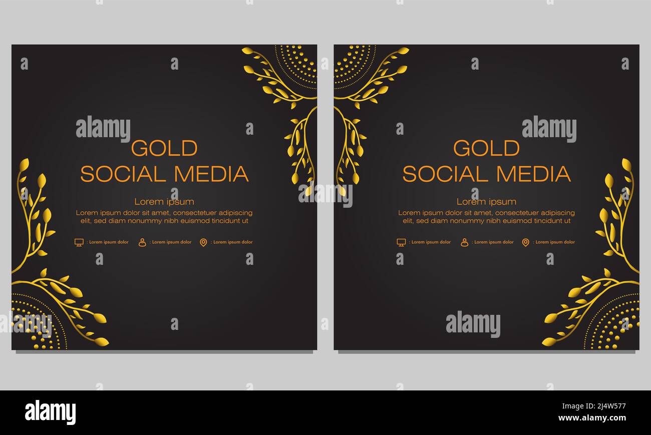 gold floral social media post template design Stock Photo - Alamy