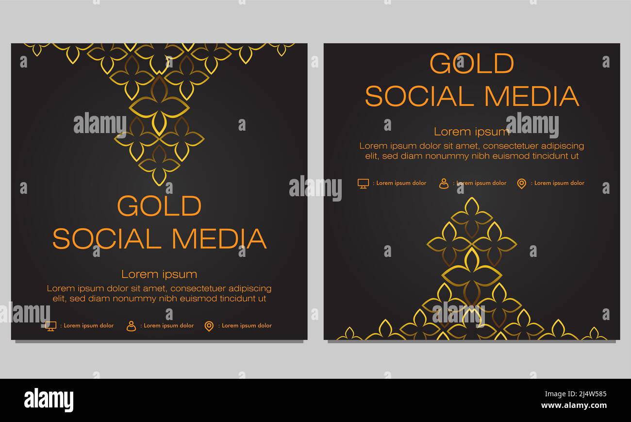 gold floral social media post template design Stock Photo - Alamy