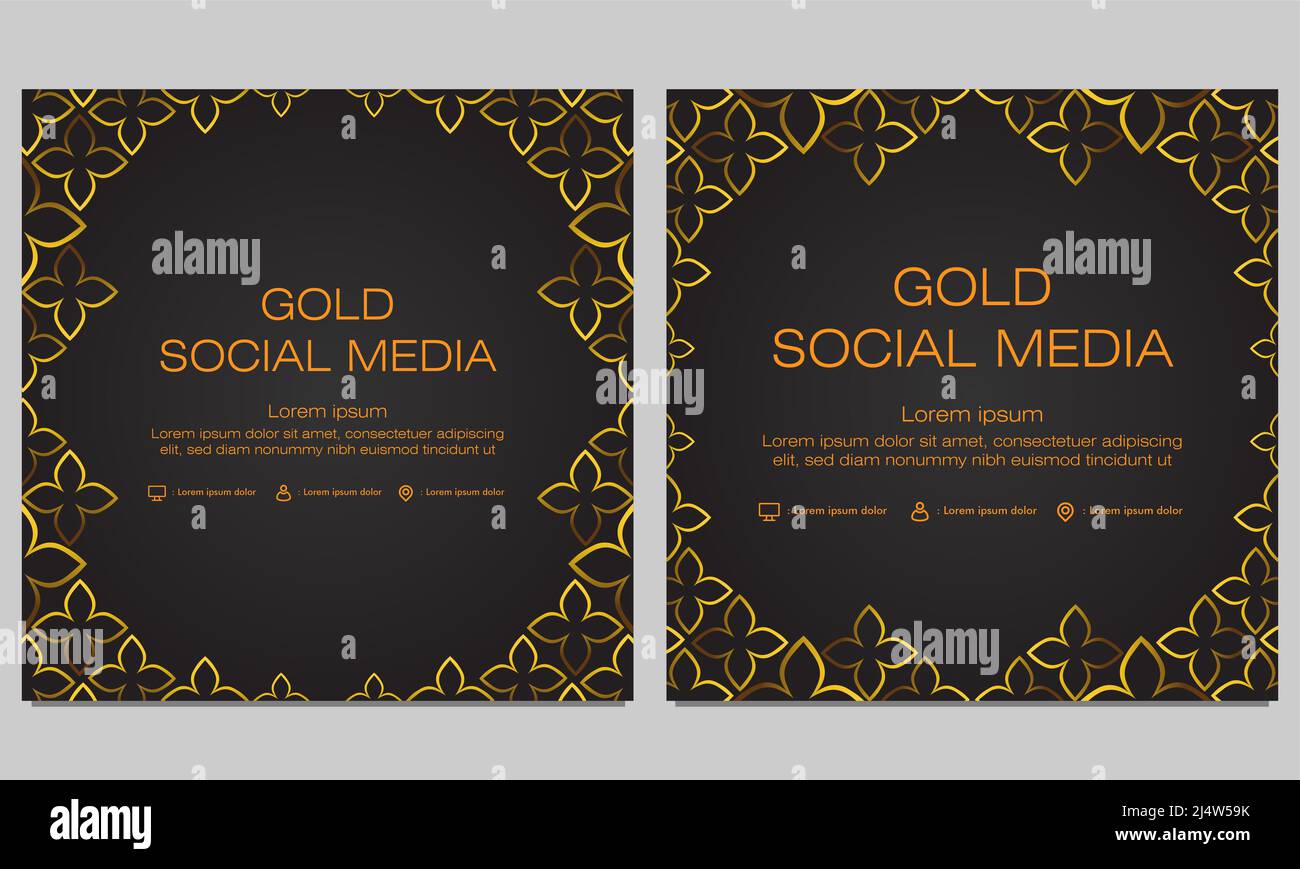 gold floral social media post template design Stock Photo - Alamy