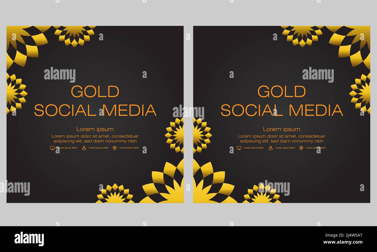 gold floral social media post template design Stock Photo - Alamy