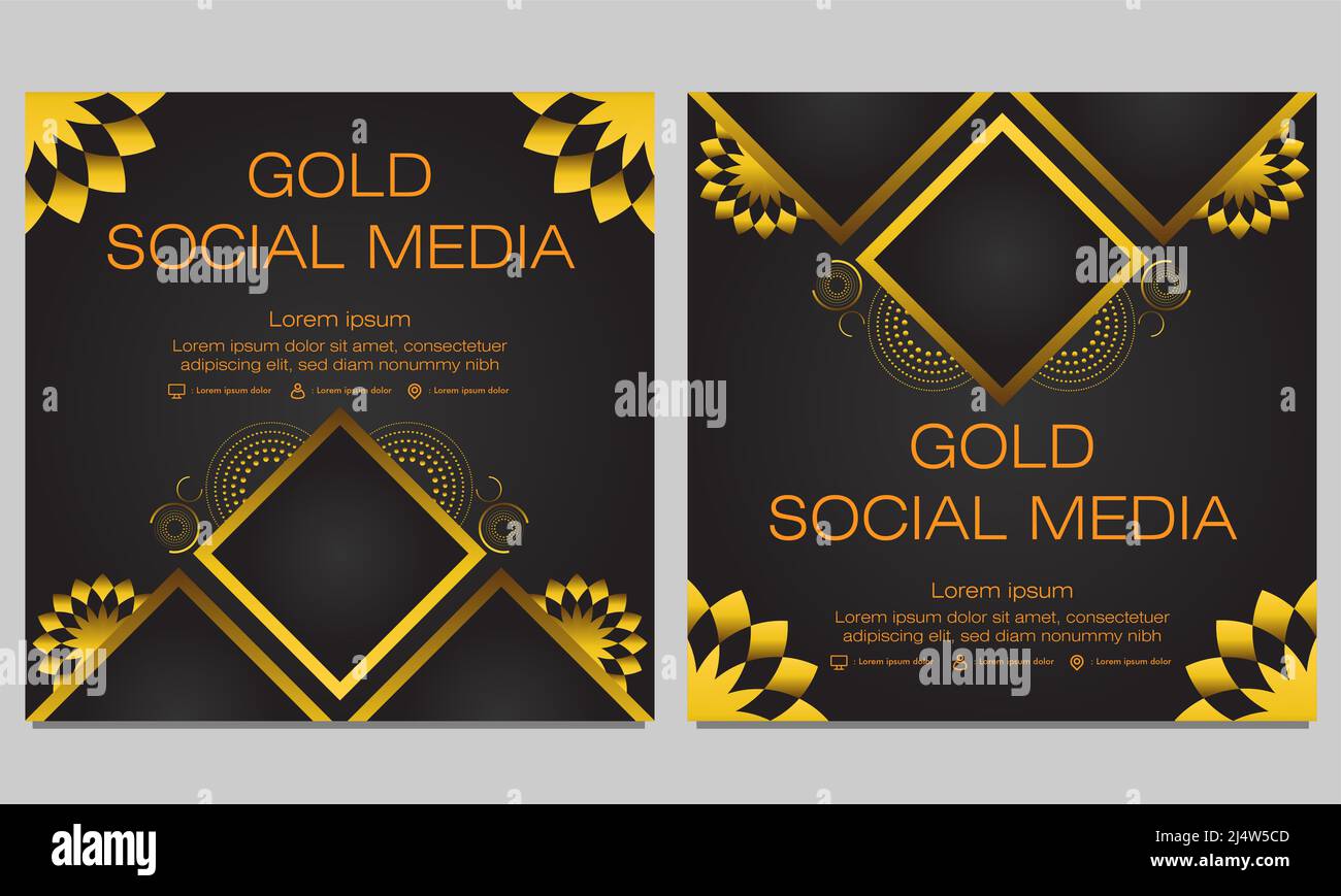 gold floral social media post template design Stock Photo - Alamy