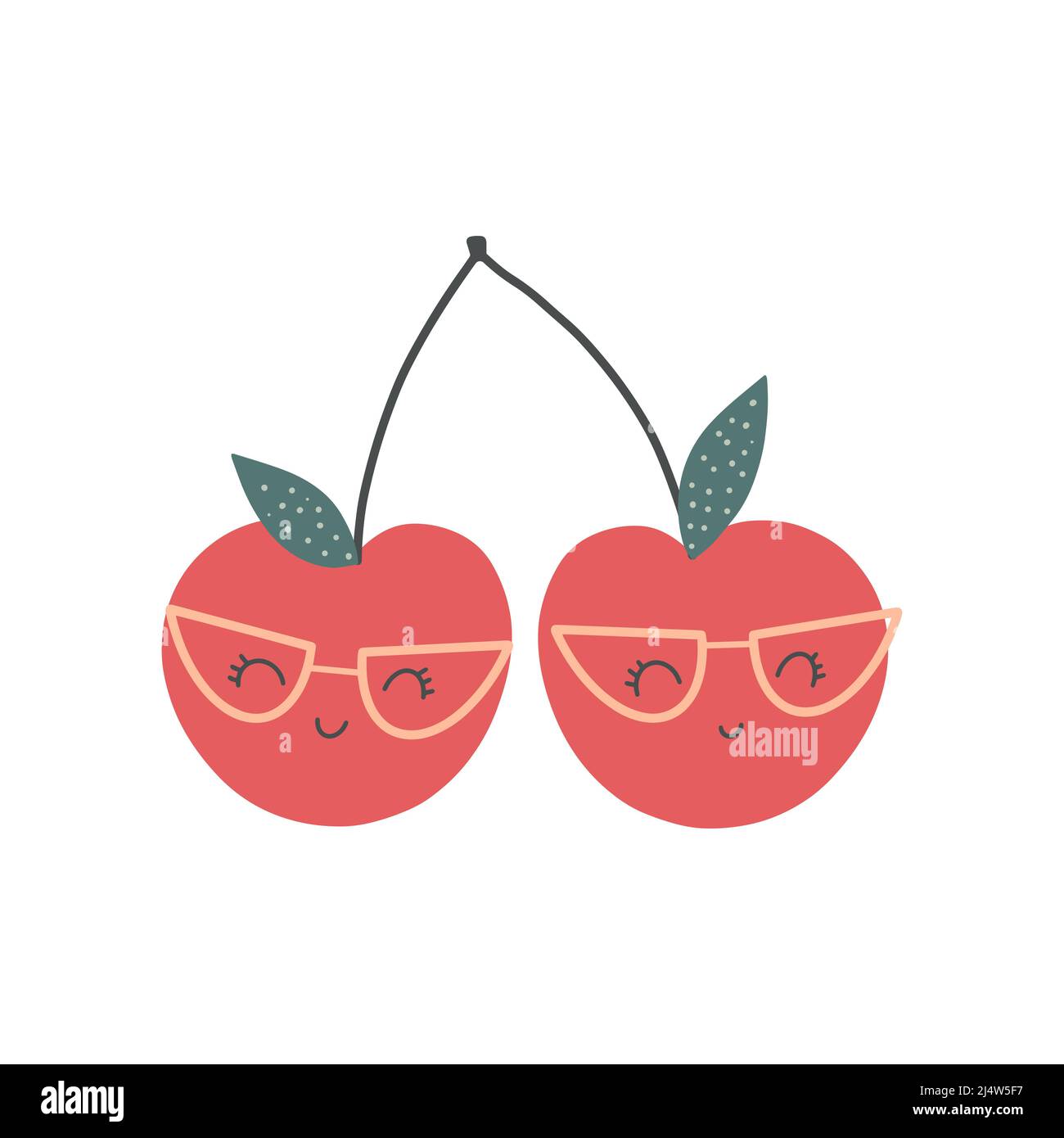 Funny cherry character with a happy face. Vector cartoon in simple ...