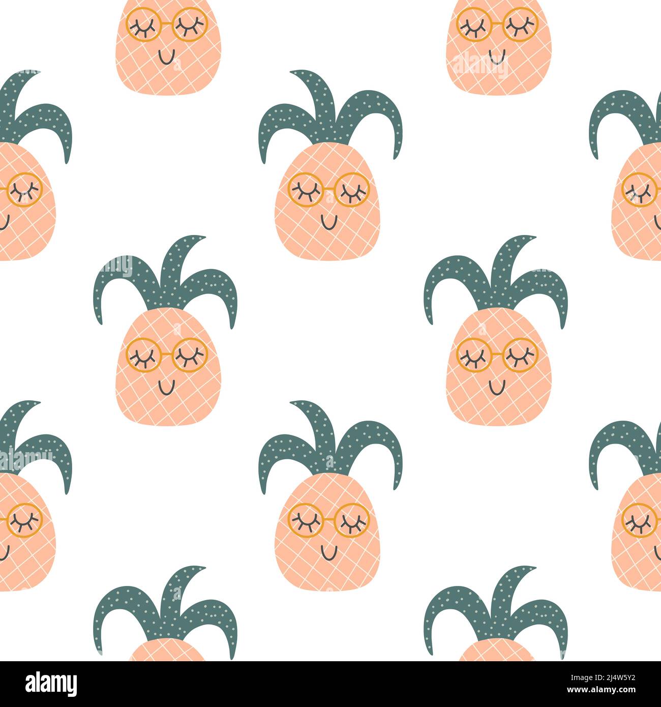 Pineapple seamless pattern. Funny tropical characters with happy faces ...