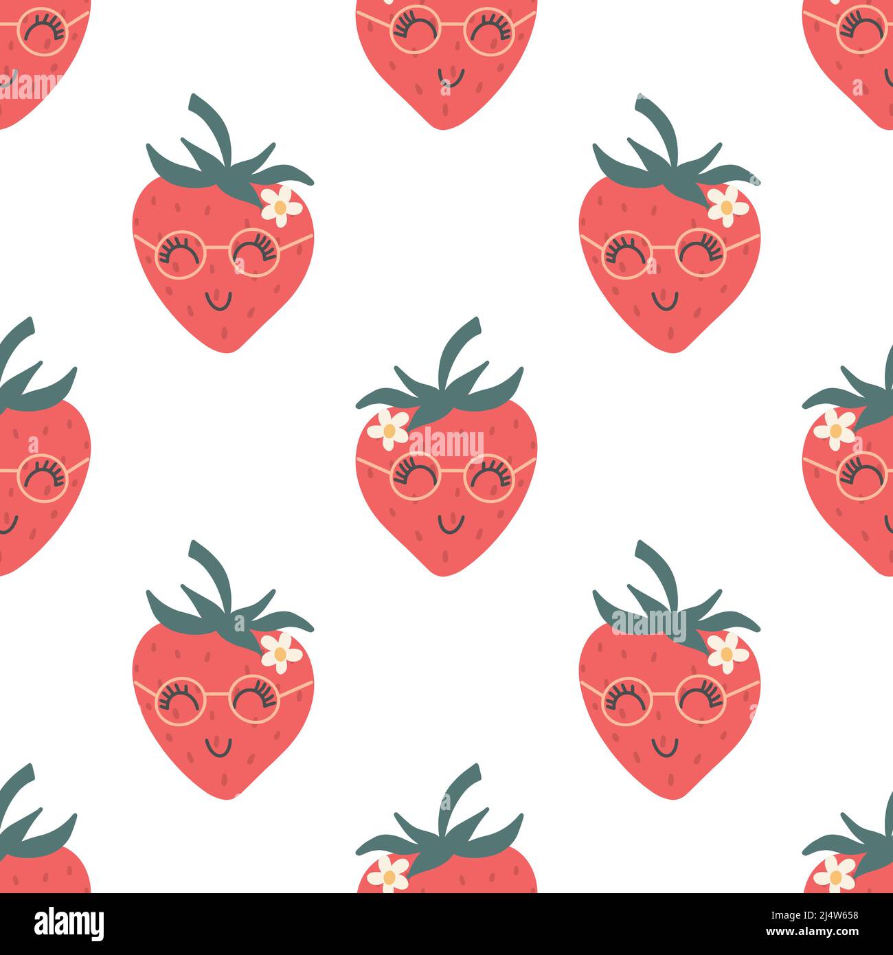 Strawberry creative seamless pattern. Funny red characters with happy ...