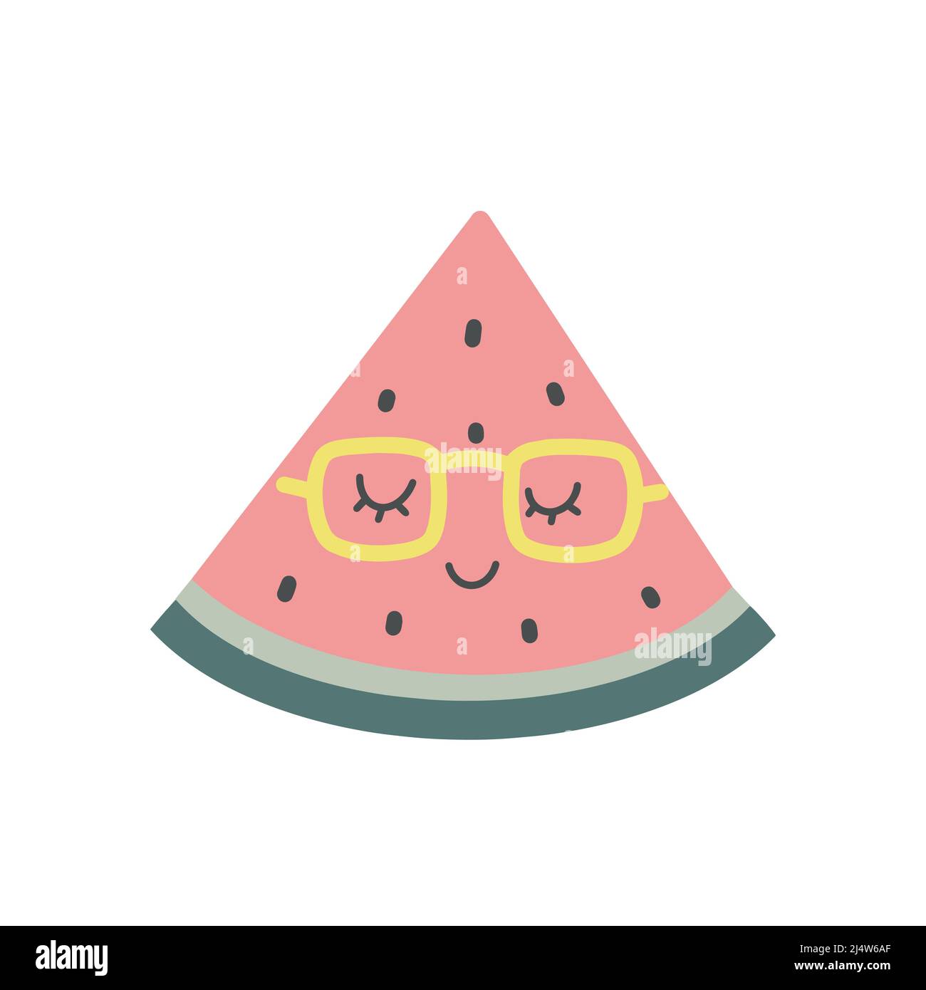 Funny watermelon character with a happy face. Vector cartoon in simple ...