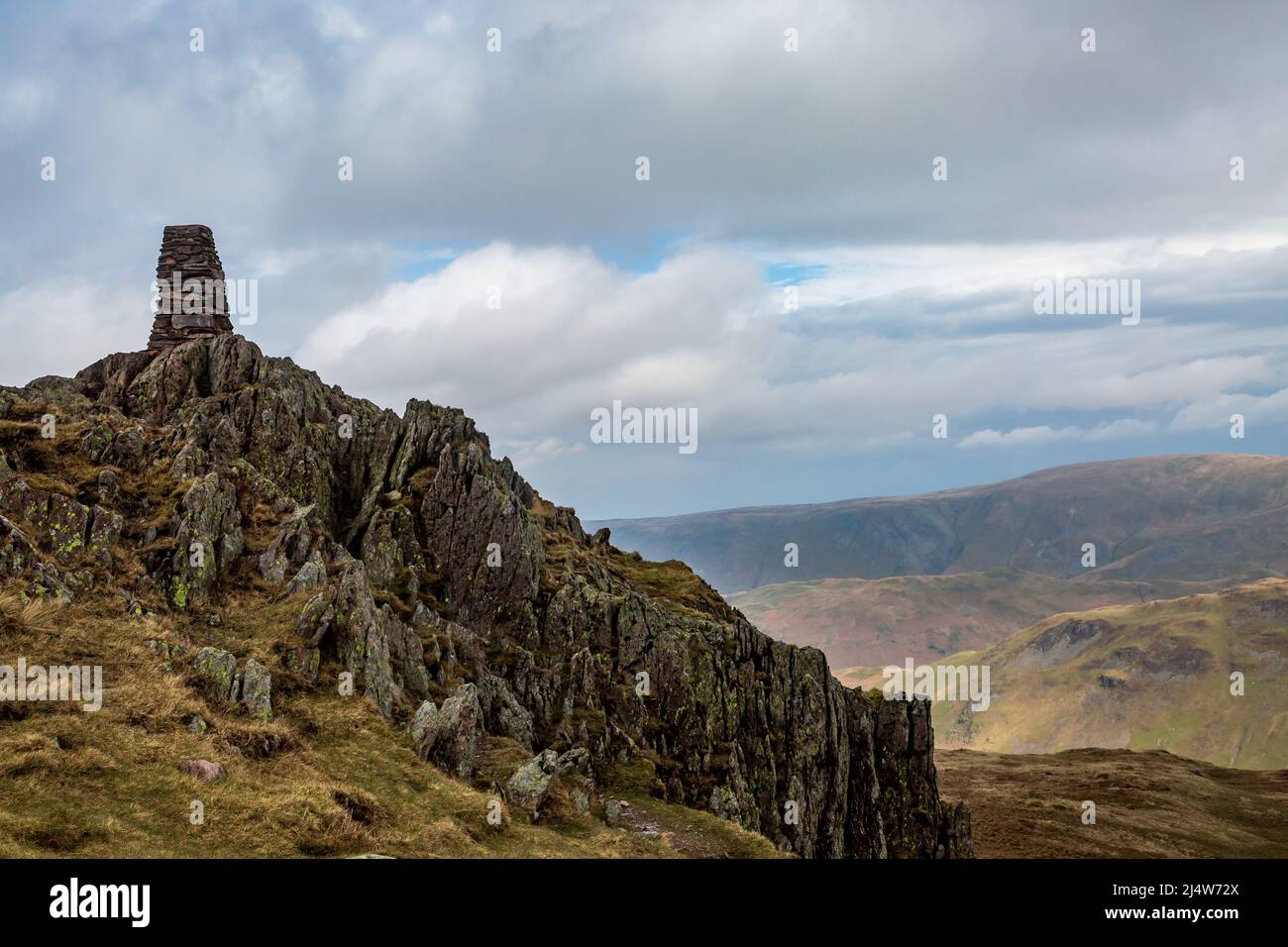 A Trig Point at the Top of Place Fell in the Lake District Stock Photo ...