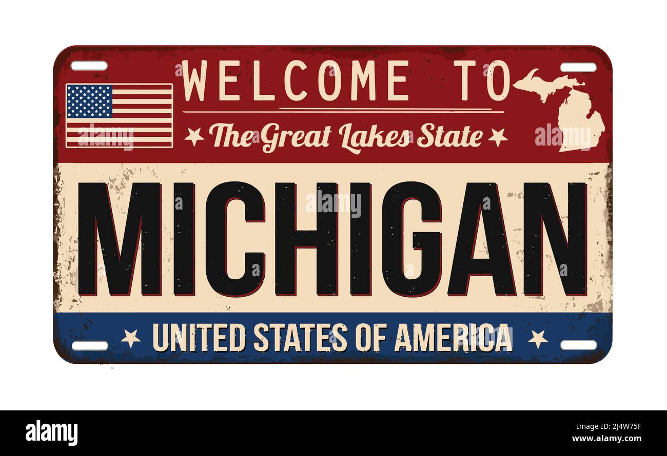 Welcome to Michigan vintage rusty license plate on a white background ...