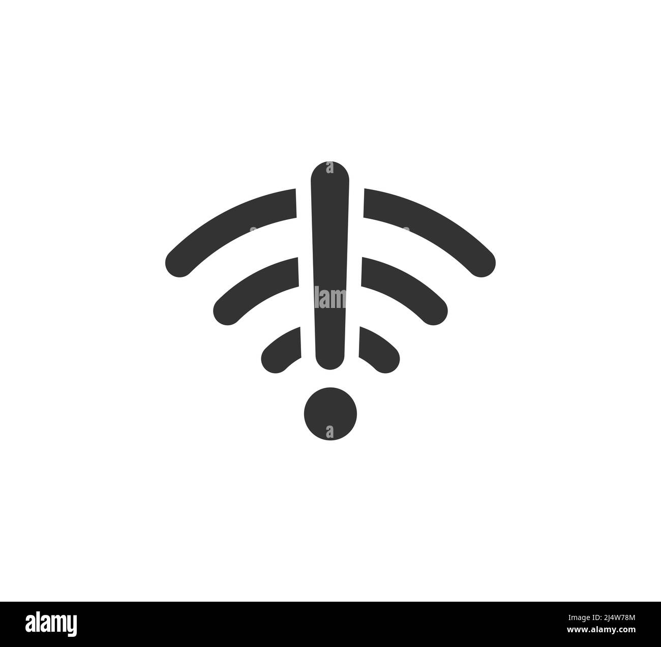 Wifi symbol and exclamation mark icon. Jamming wireless internet signal ...