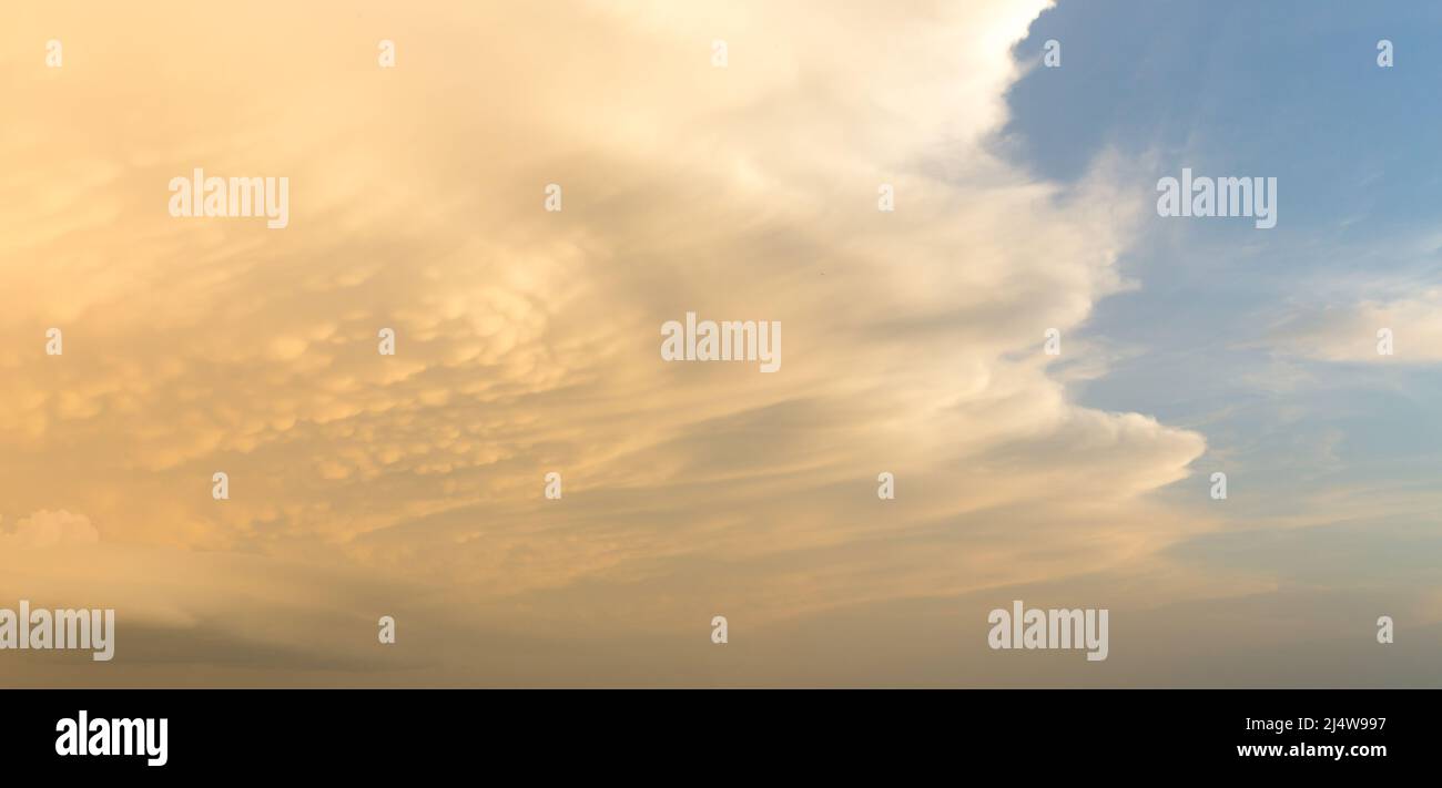 Panorama of blue sky with white clouds in clear weather Stock Photo - Alamy