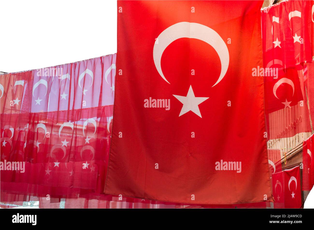 National Flag Republic of Turkey. White crescent moon and star on red ...