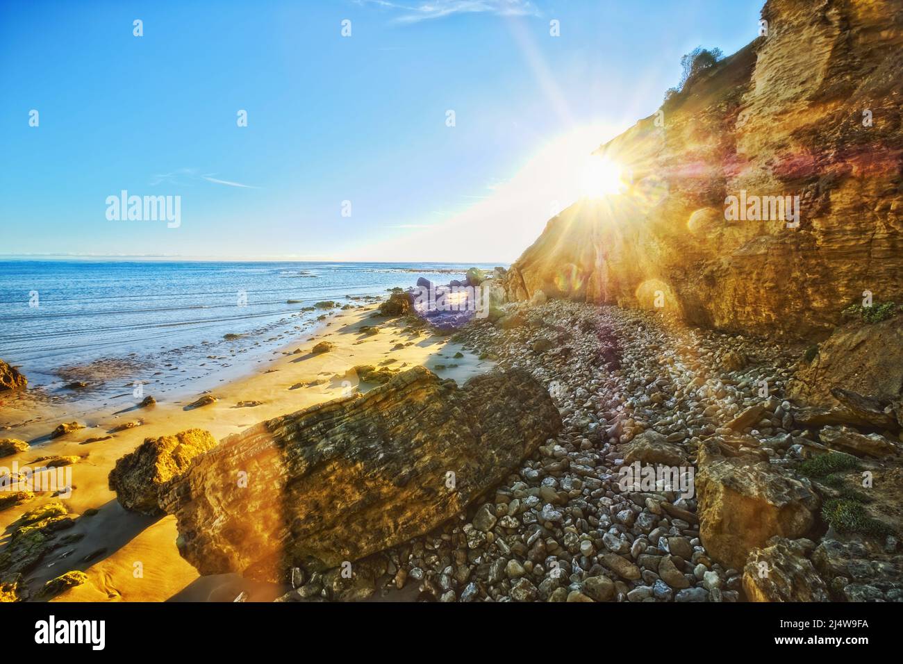 The rugged limestone cliffs and rocky coastline of Point Addis, Surf ...