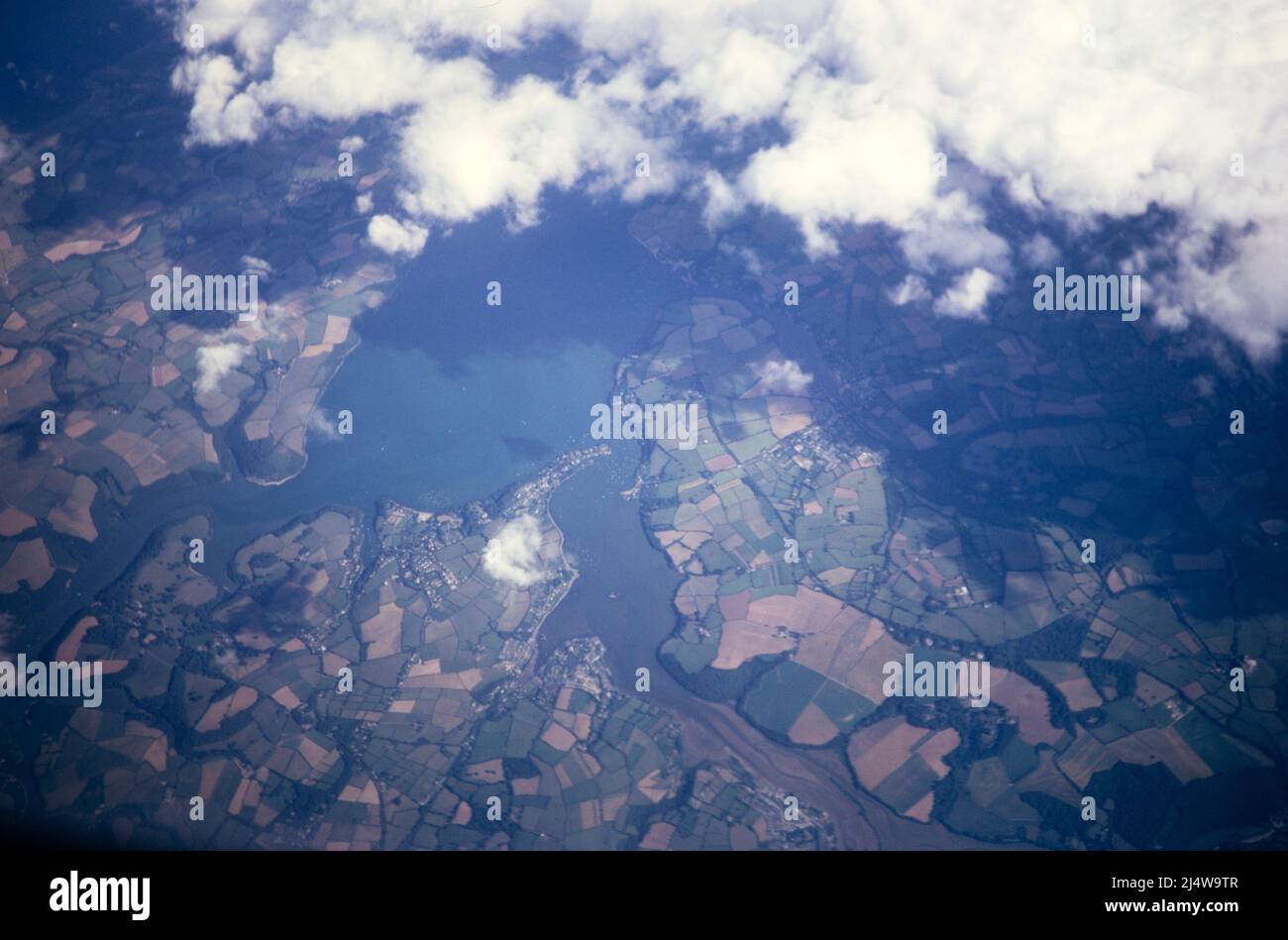 High oblique aerial photo of tributaries in River Fal estuary centred ...