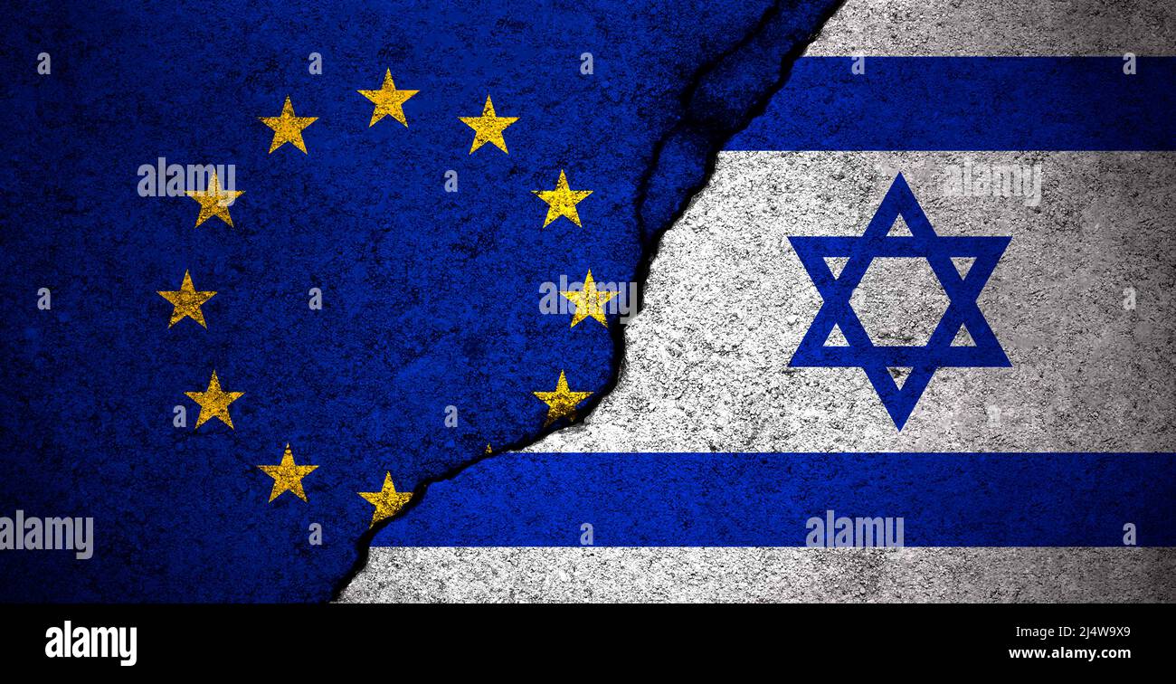 Israel and Europe union flags background. Political and economical ...
