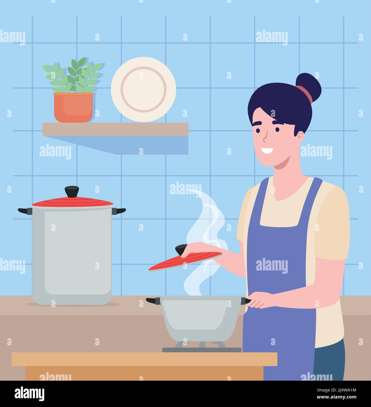 woman cooking in kitchen Stock Vector Image & Art - Alamy