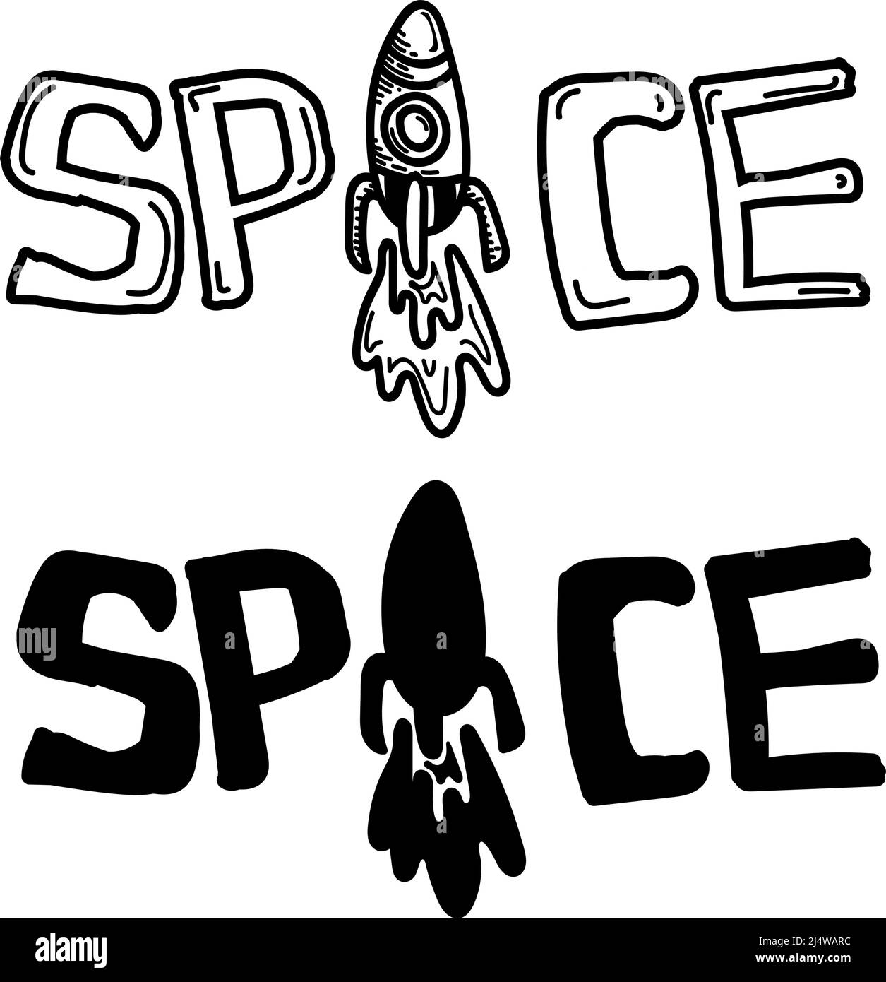 Space lettering, label set. Stylized space lettering with doodle style ...