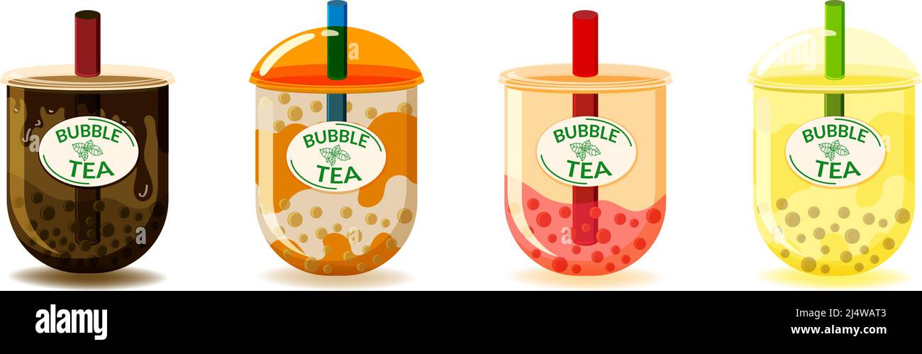 A set of different fancy teas. Flat style painted elements. Unusual ...