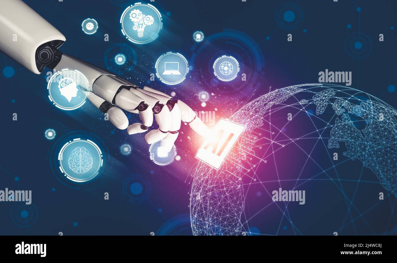 3D rendering futuristic droid robot technology development, artificial intelligence AI, and ...