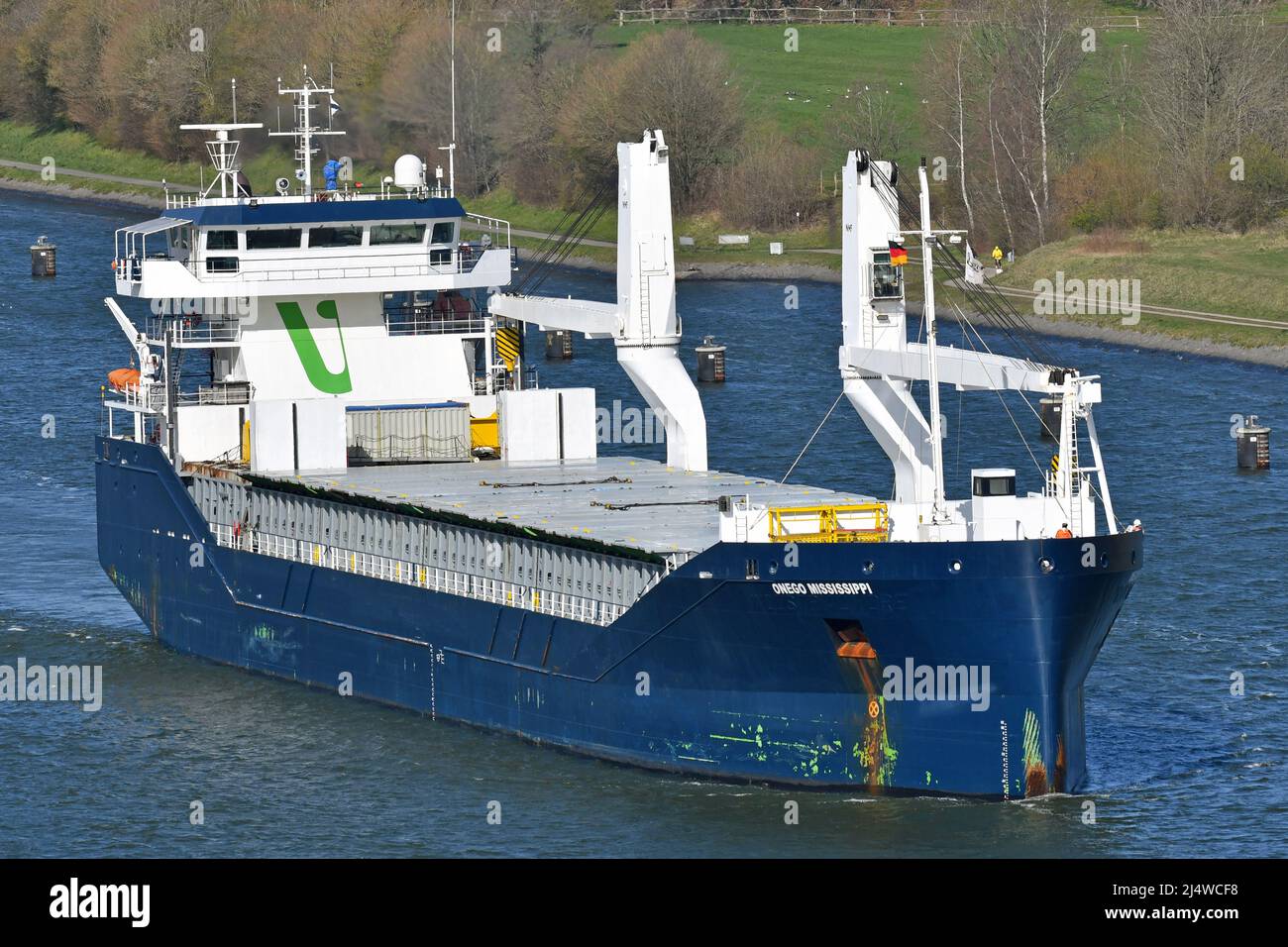 General Cargo Ship ONEGO MISSISSIPPI passing the Kiel Canal Stock Photo ...