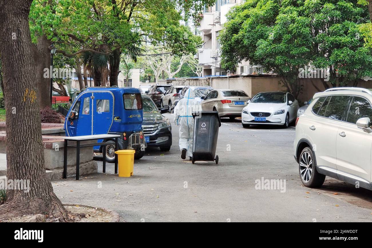 SHANGHAI, CHINA - APRIL 16, 2022 - Volunteers carry garbage in ...