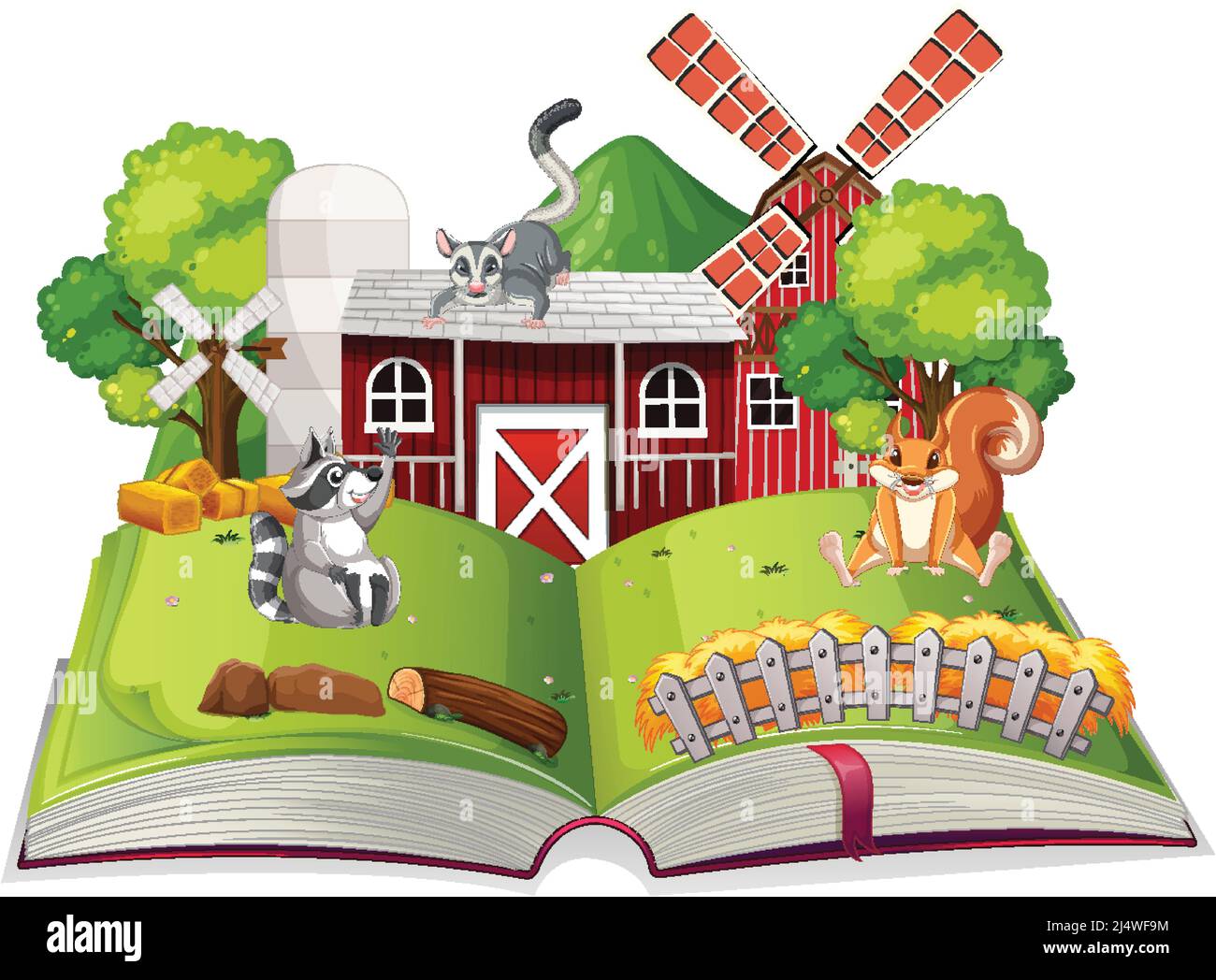Opened fantasy book with cute animals illustration Stock Vector Image ...