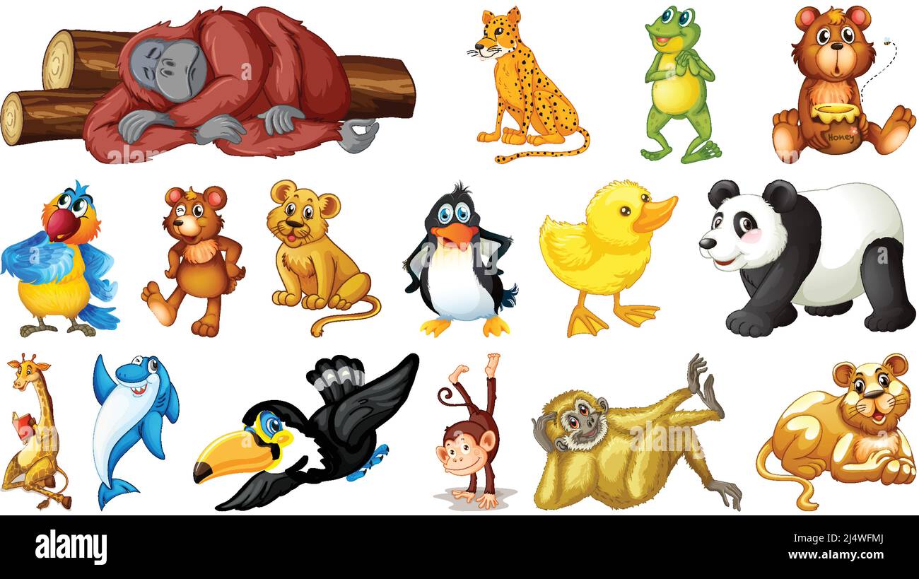 Many wild animal on white background illustration Stock Vector Image ...