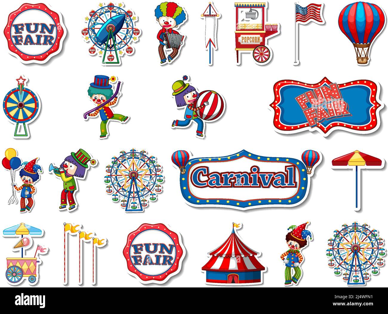 Sticker set of amusement park and fun fair objects illustration Stock ...