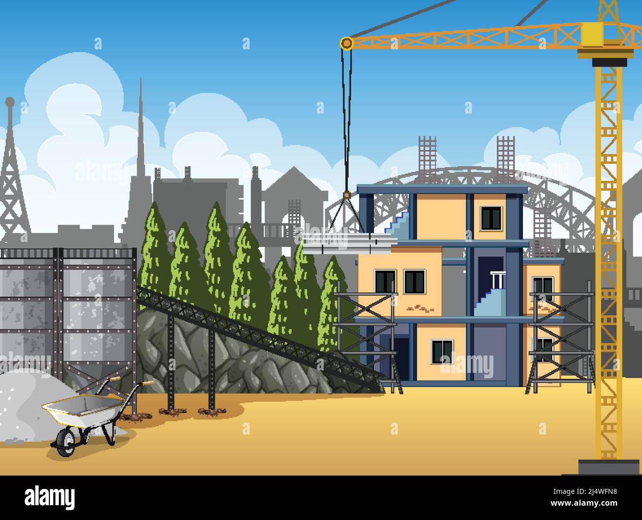 Scene of building construction site illustration Stock Vector Image ...