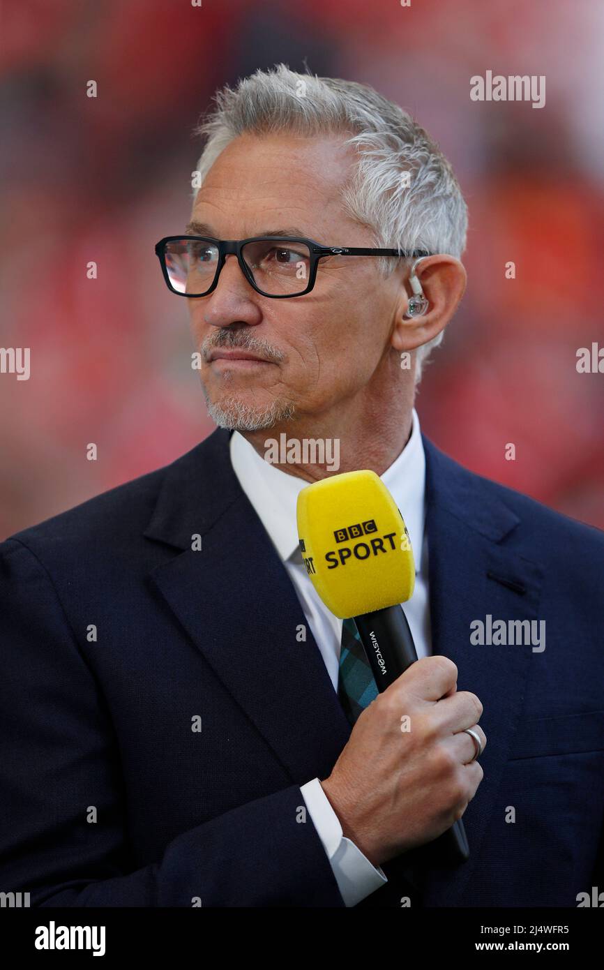 Television presenter and former footballer Gary Lineker works on the ...