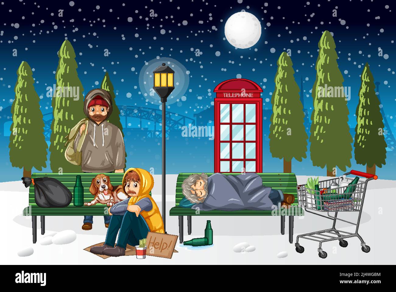 Outdoor scene with homeless people illustration Stock Vector Image ...