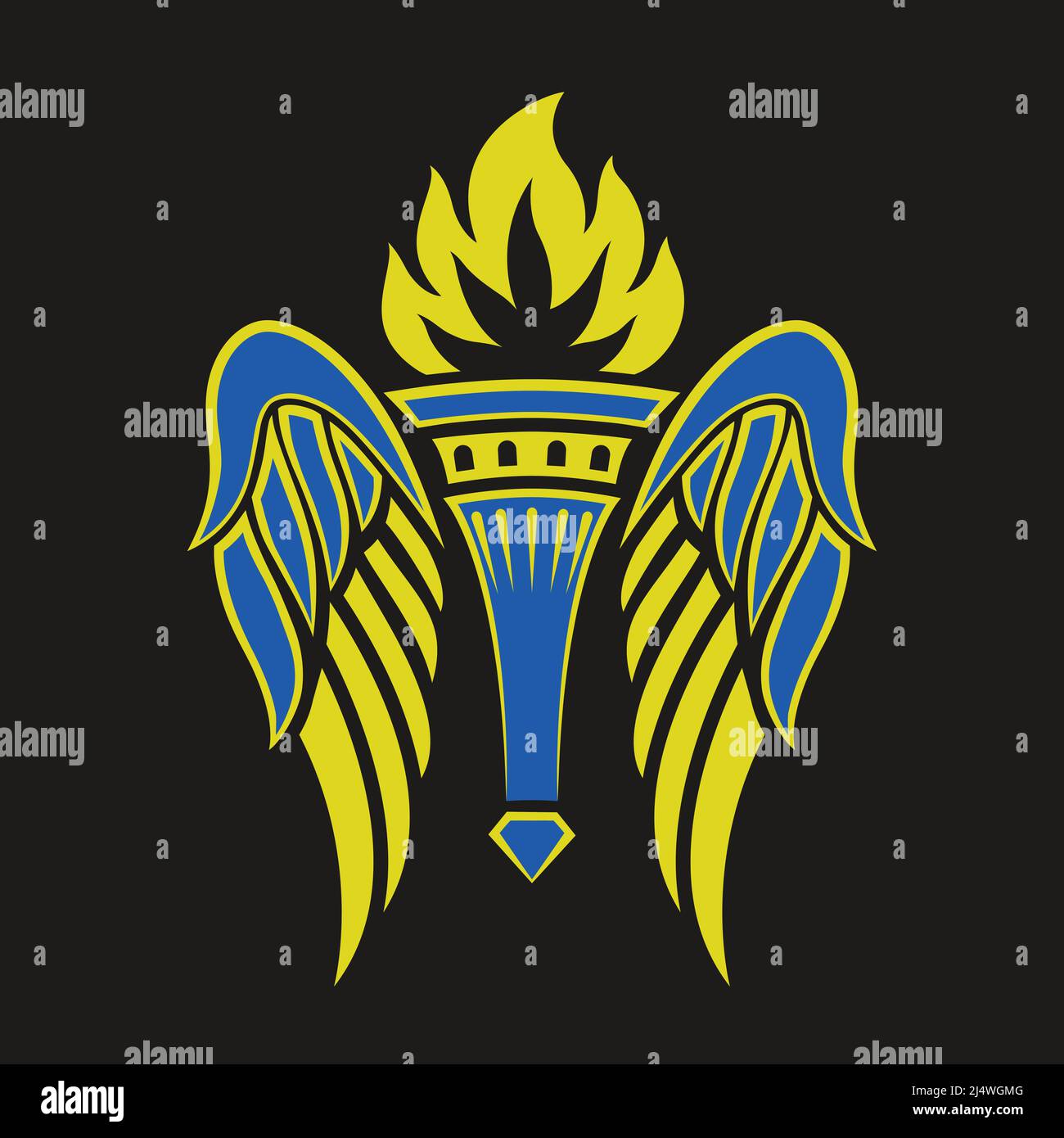 Winged torch logo. Print, torch with wings. Yellow-blue colors Stock ...