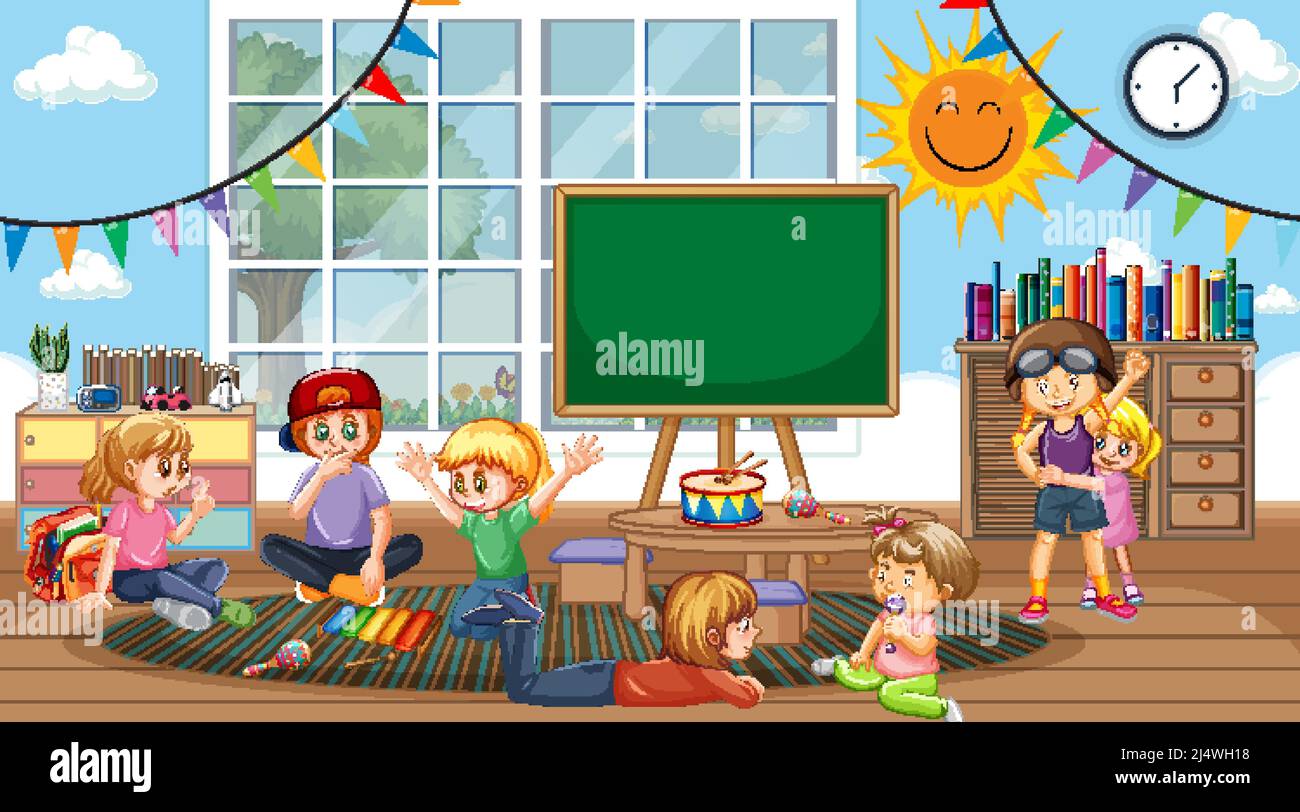 Scene of classroom with children playing illustration Stock Vector ...