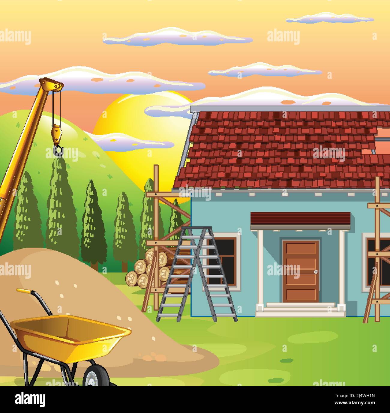 Scene of building construction site illustration Stock Vector Image ...