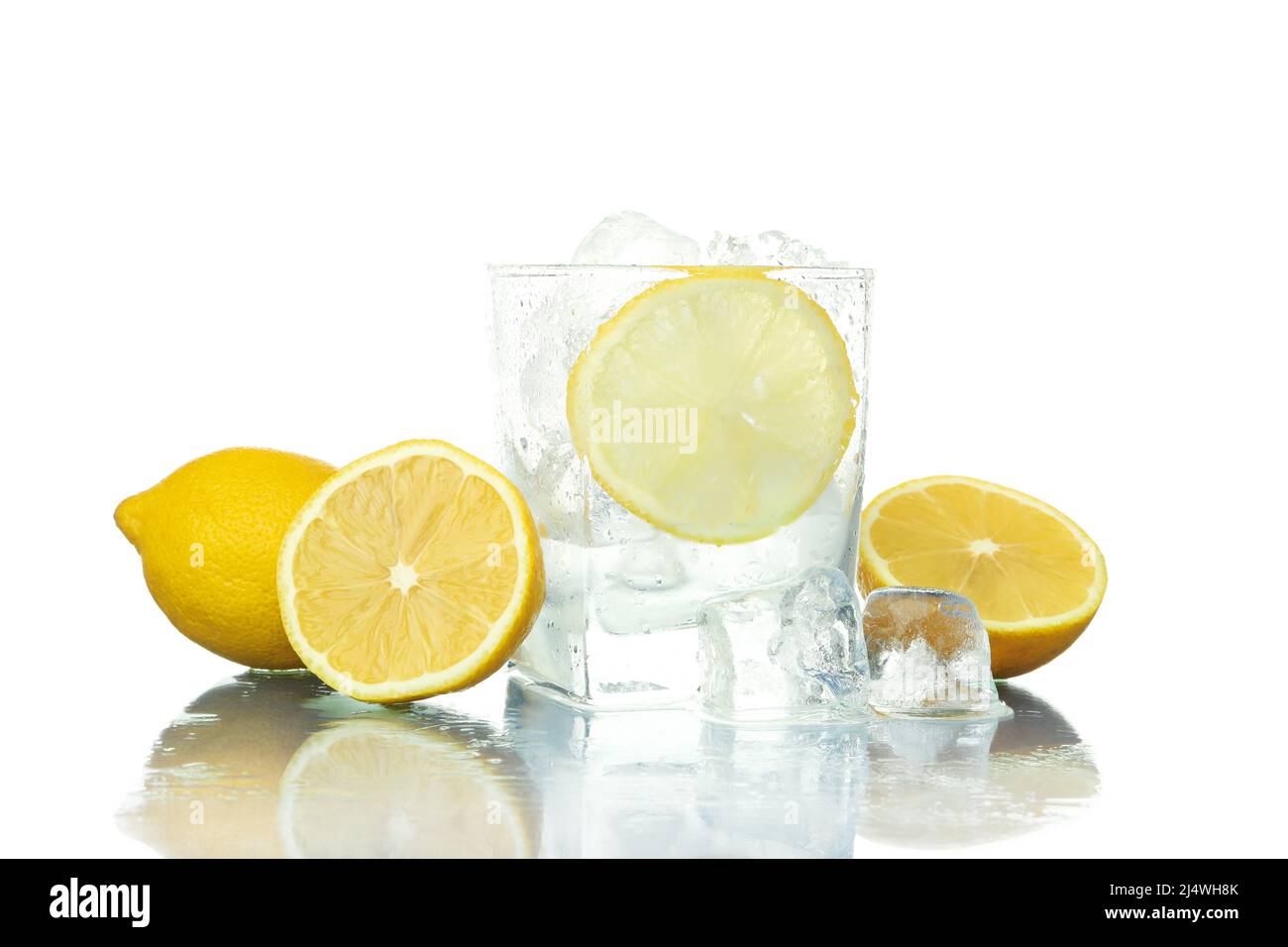 Glass with ice and lemon isolated on white background Stock Photo - Alamy
