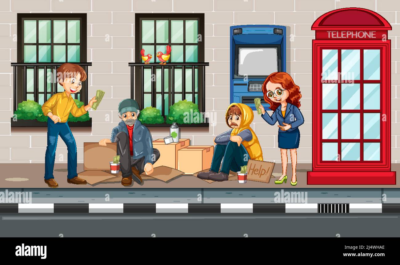 Outdoor scene with homeless people illustration Stock Vector Image ...