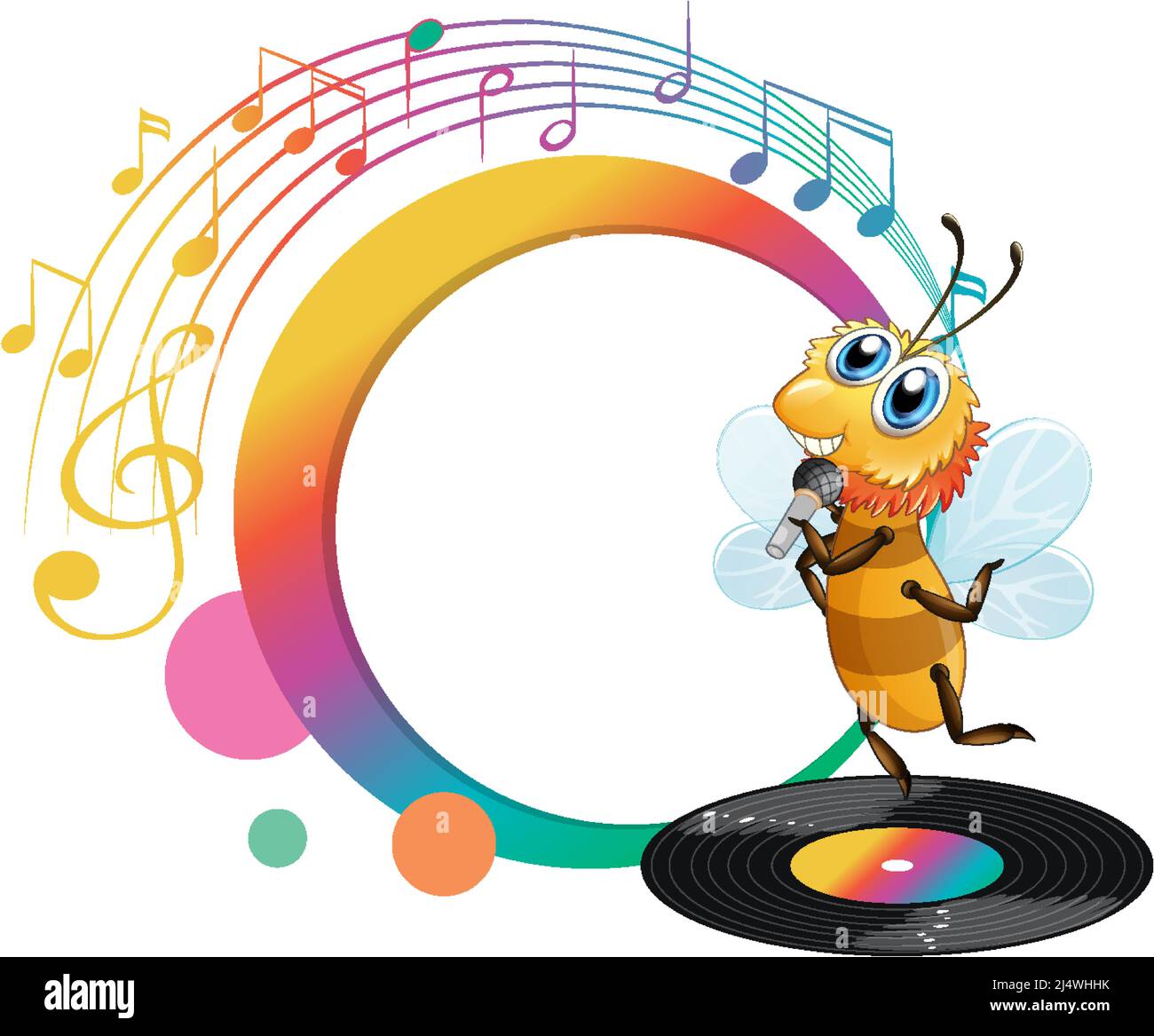 Singer bee cartoon character with empty banner illustration Stock ...