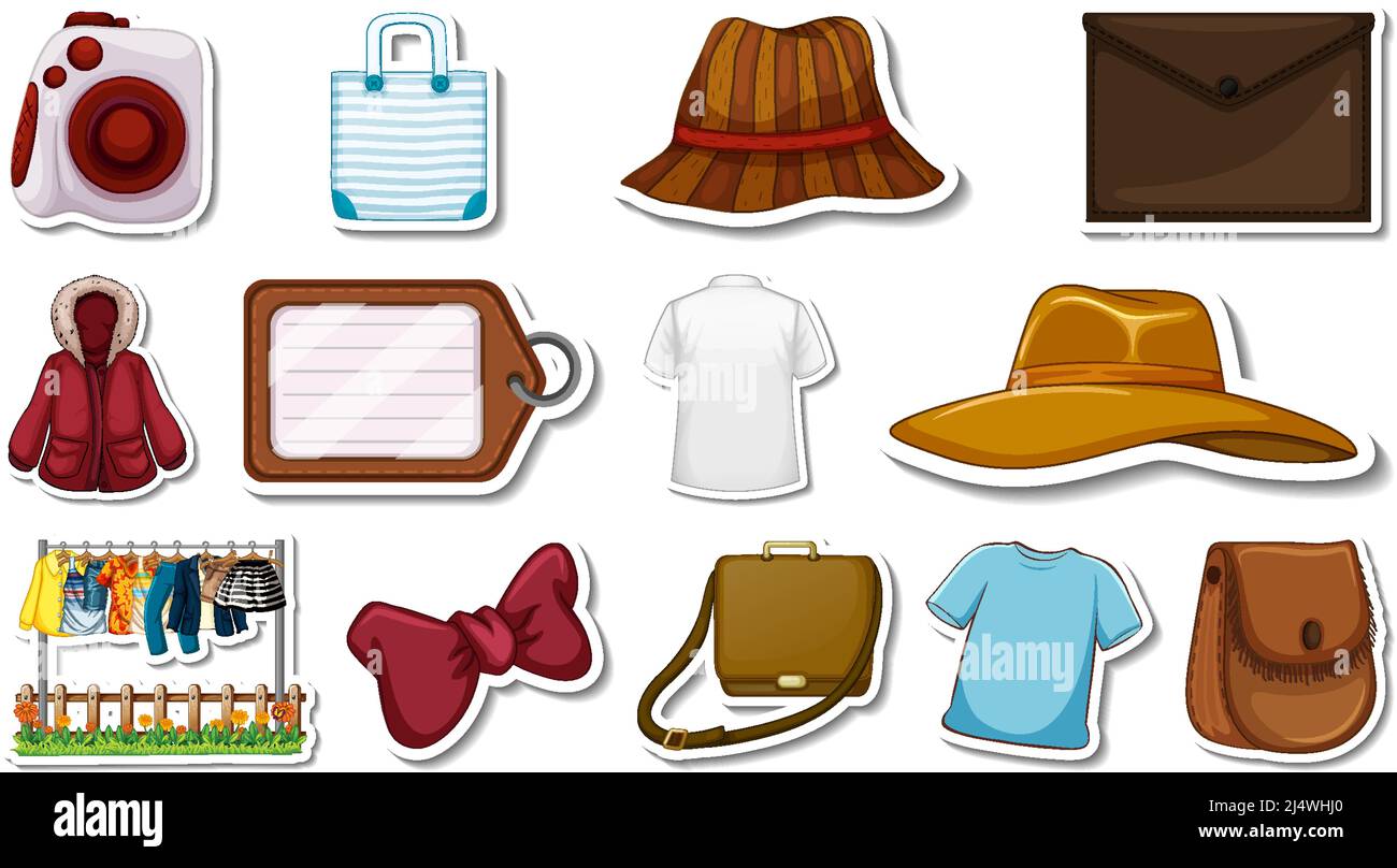 Sticker set of clothes and accessories illustration Stock Vector Image ...