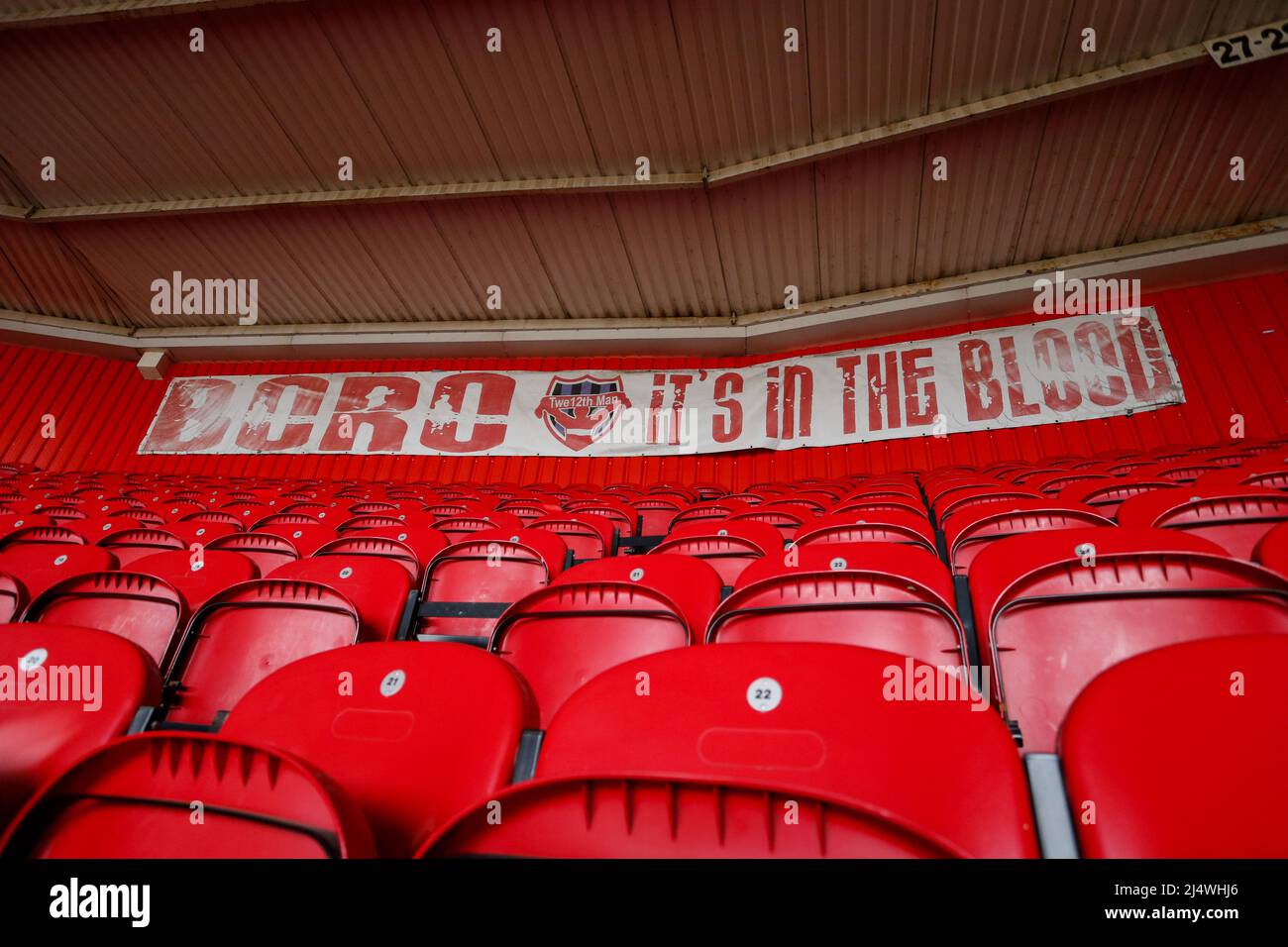 A fan banner inside the Riverside Stadium, home stadium of ...