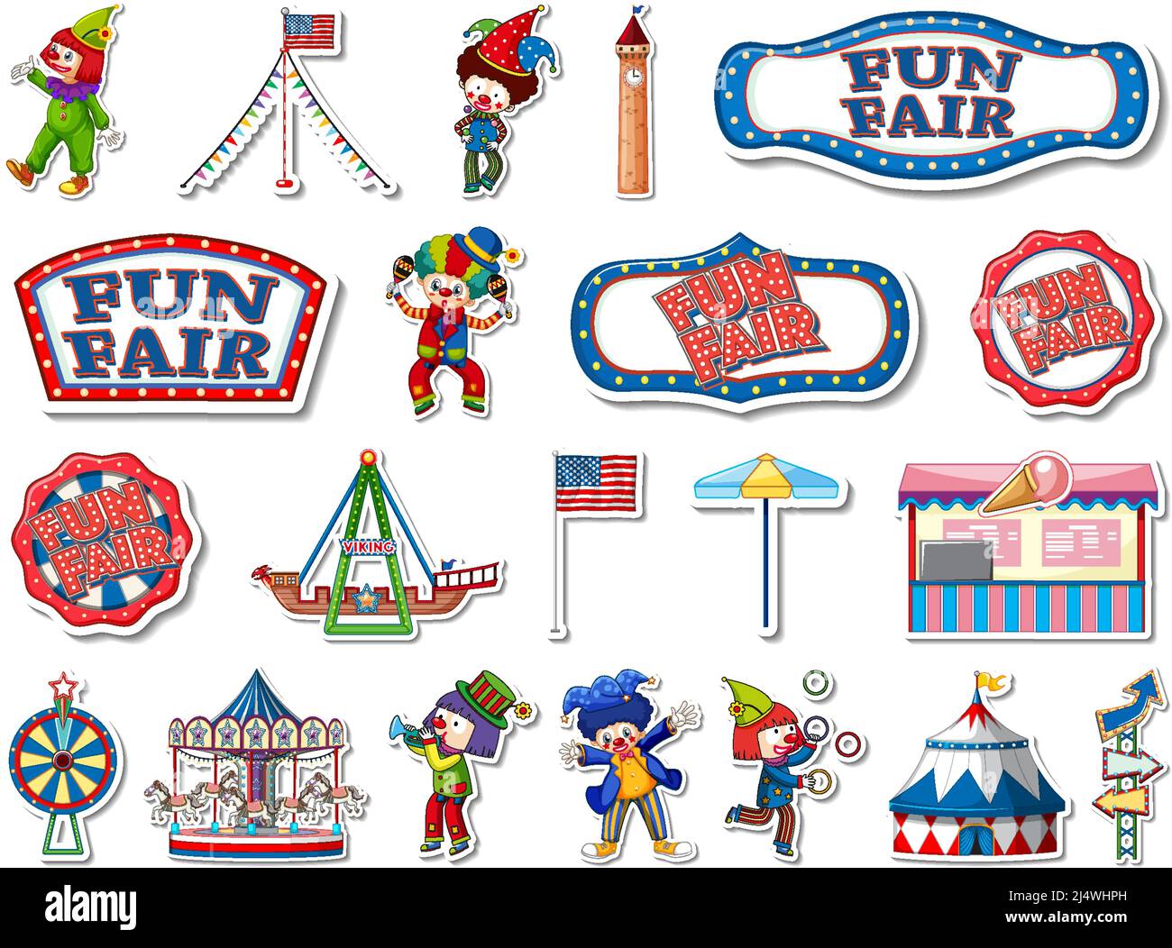 Sticker set of amusement park and fun fair objects illustration Stock ...