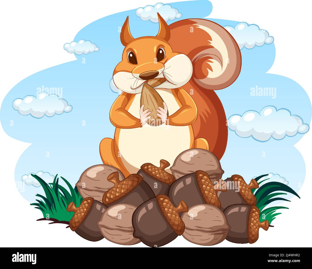 Fat squirrel and big pile of nuts illustration Stock Vector Image & Art ...