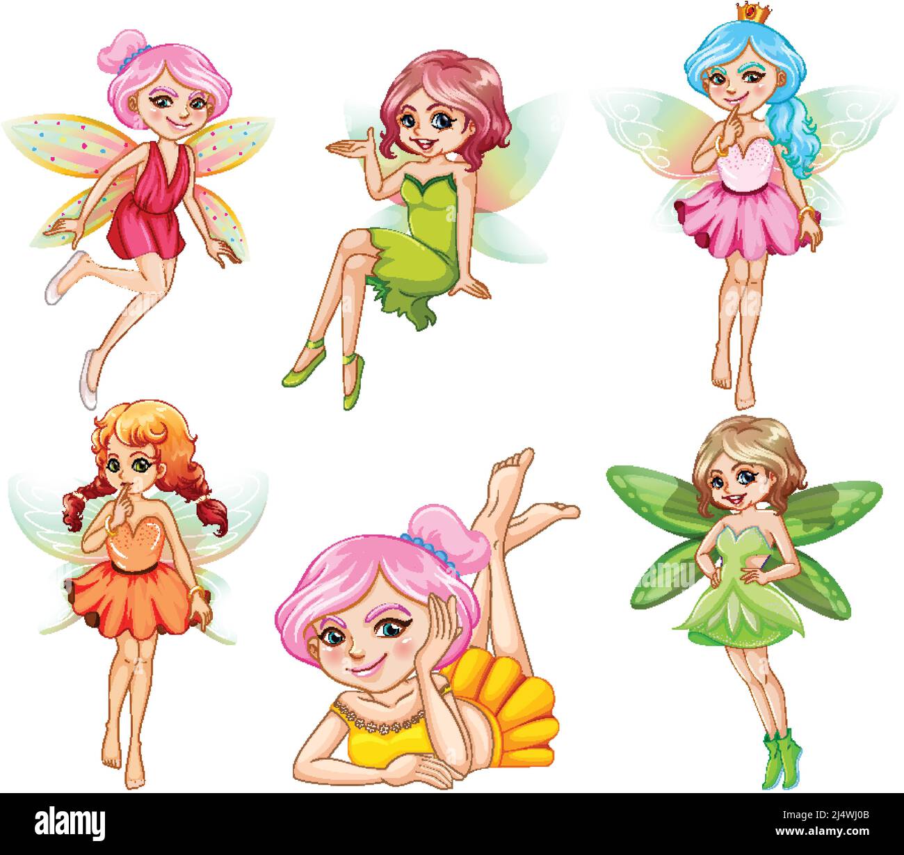 Set of different beautiful fairy girl cartoon character illustration ...