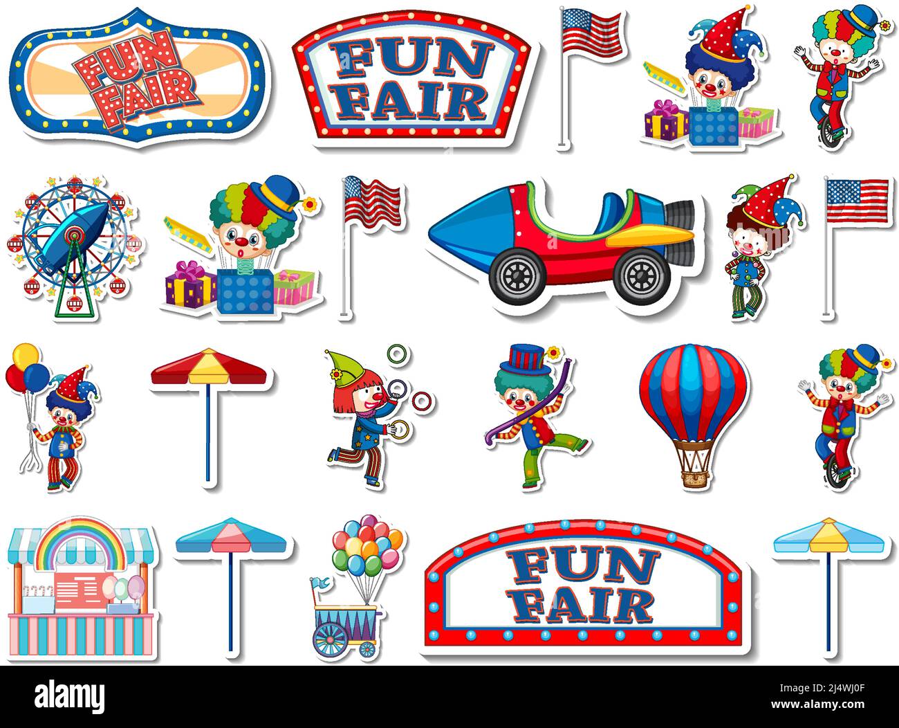 Sticker set of amusement park and fun fair objects illustration Stock ...