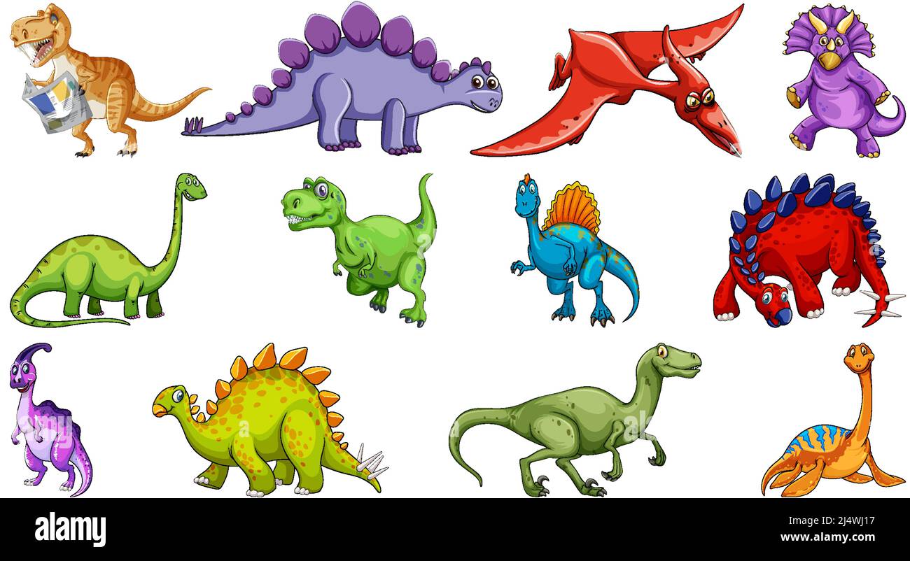 Many dinosaurs on white background illustration Stock Vector Image ...